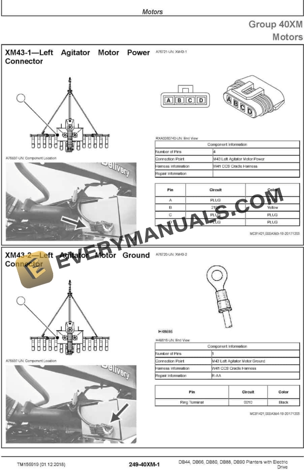 John Deere DB44 DB66 DB80 DB88 DB90 Planter Diagnostic Technical Manual ...
