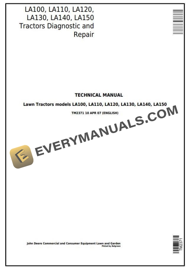 John Deere LA100 LA110 LA120 LA130 LA140 LA150 Riding Lawn Tractor ...