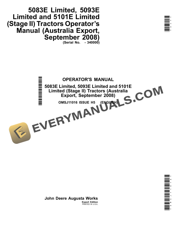 John Deere Limited, 5093e Limited And 5101e Limited (stage Ii) Tractors ...