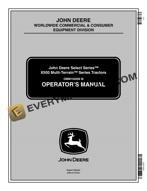 John Deere X500 Multi-terrain Series Tractors Operator Manuals OMM154292