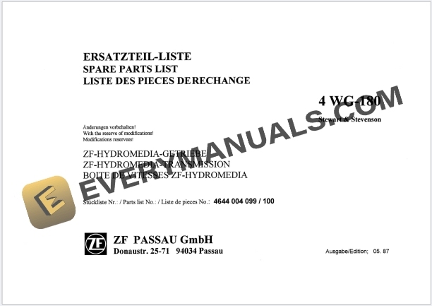 ZF 4WG-180 Hydromedia Transmission Spare Parts List