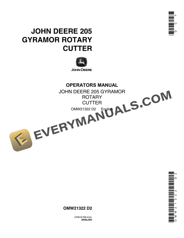 John Deere 205 Gyramor Rotary Cutter Operator Manual OMW21322