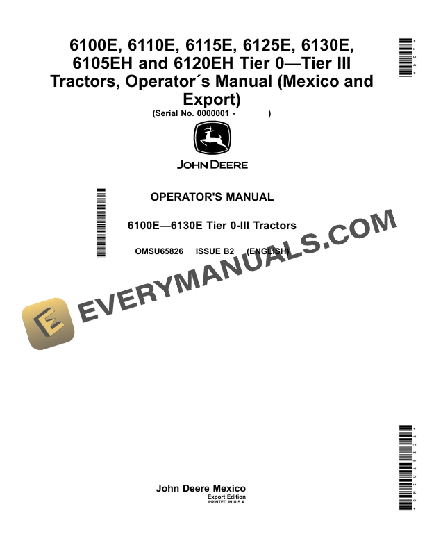 John Deere 6100e, 6110e, 6115e, 6125e, 6130e, 6105eh And 6120eh Tier 0 ...