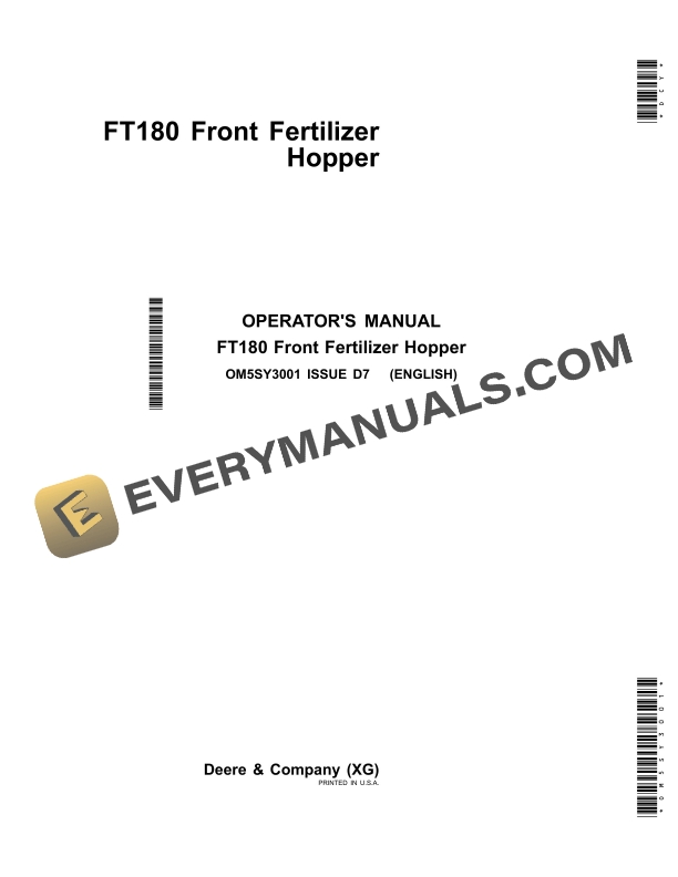 John Deere FT180 Front Fertilizer Hopper Operator Manual OM5SY3001