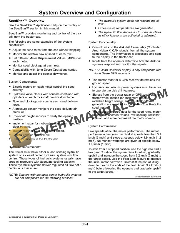 John Deere N500C Series Drill with SeedMetering Operator Manual OMA110806