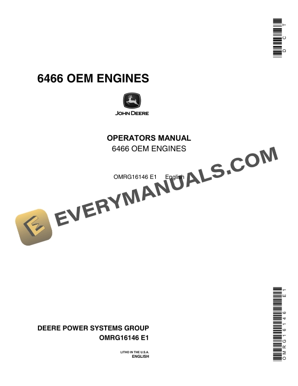 John Deere PowerTech 6466 OEM ENGINES Operator Manual OMRG16146