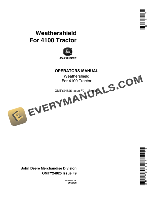 John Deere Weathershield For 4100 Tractors Operator Manual OMTY24825