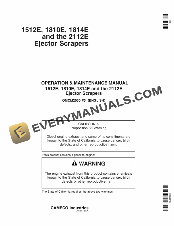 John Deere 1512E, 1810E, 1814E and the 2112E Ejector Scraper Operator ...