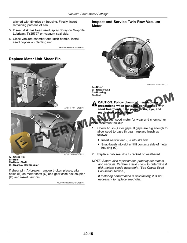 John Deere 1705 6X2 Twin Row Planter Operator Manual OMA120400