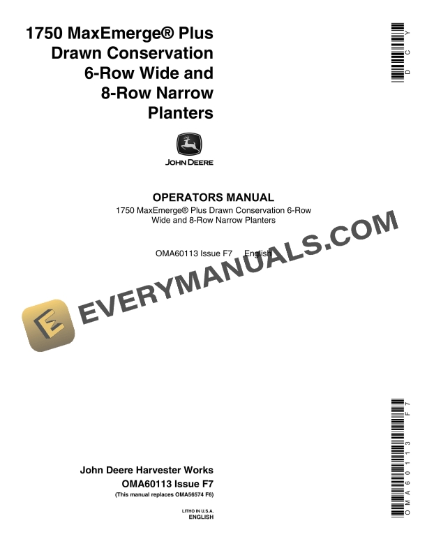 John Deere 1750 MaxEmerge Plus Drawn Conservation 6 Operator Manual ...