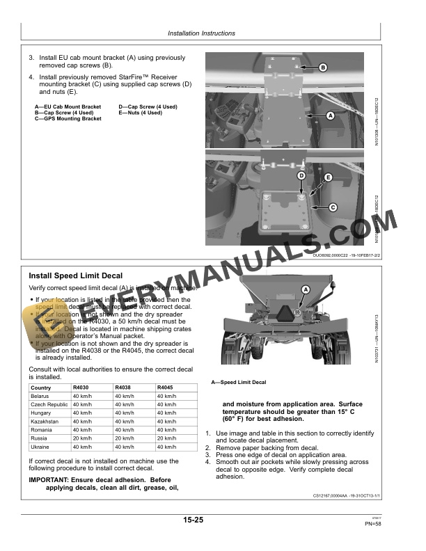 John Deere DN456 and DN485 Dry Spinner Spreader Operator Manual OMKK39712