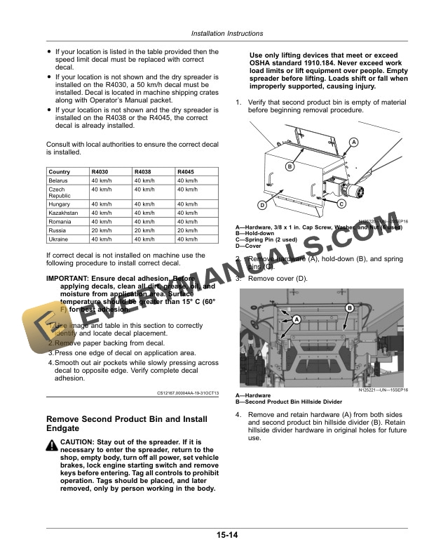 John Deere DN456 and DN485 Dry Spinner Spreader Operator Manual OMKK76536