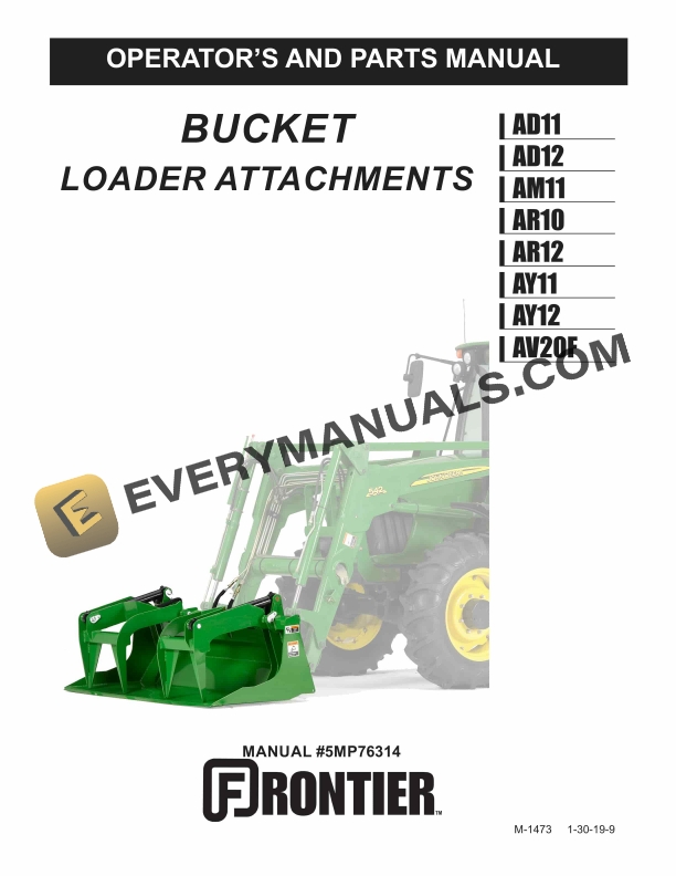 John Deere Frontier AD11 AD12 AM11 AR10 AR12 AY11 AY12 AV20F BUCKET ...