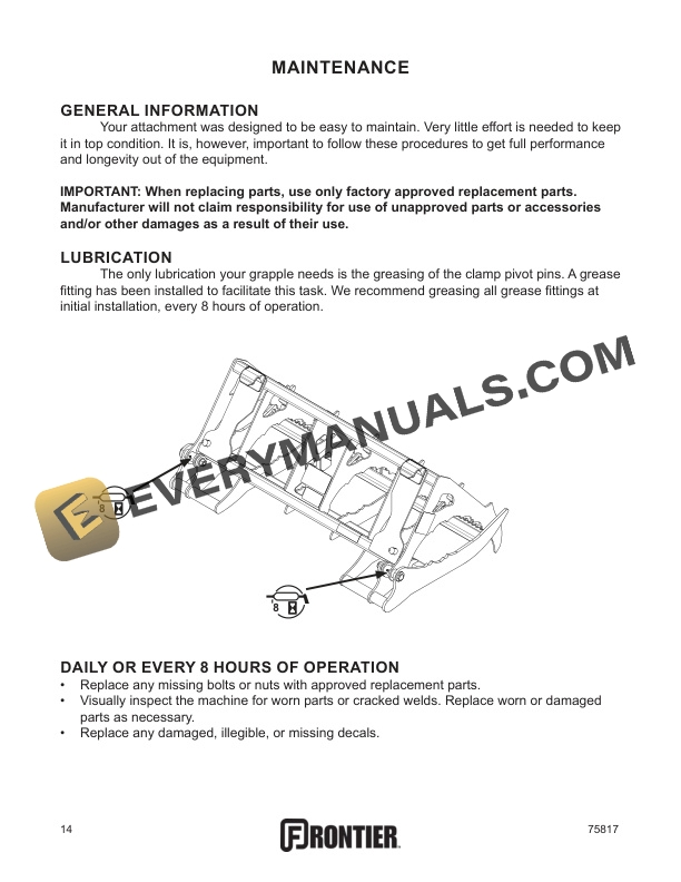 John Deere Frontier MG20F Mechanical Grapple Operator and Parts Manual ...