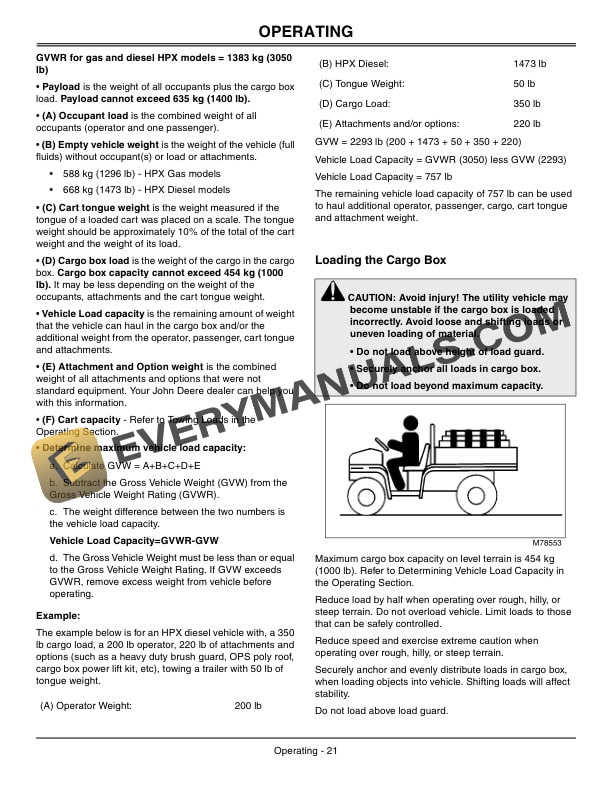 John Deere HPX 4x4 Diesel Gator Utility Vehicles Operator Manual OMM157852