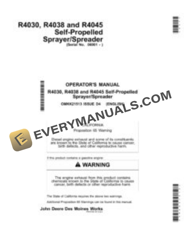 John Deere R4030, R4038 and R4045 Self-Propelled Sprayer Spreader ...