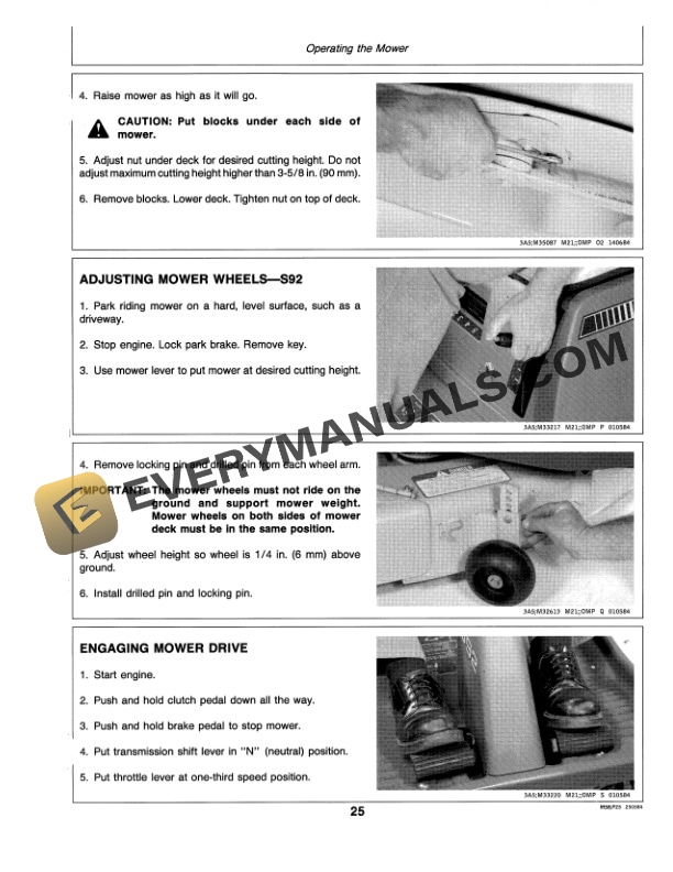 John Deere R70, R72, R92 S82 AND S92 RIDING MOWERS Operator Manual OMM88160