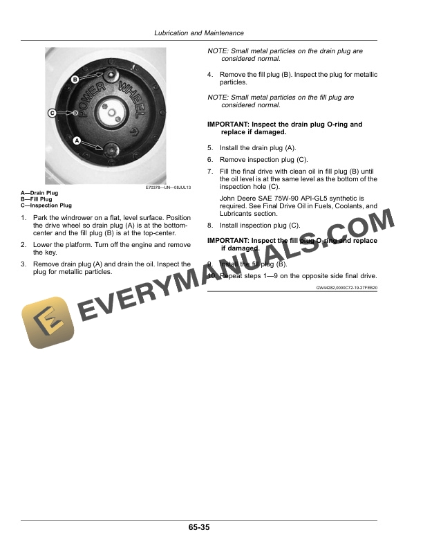 John Deere W155 Self-Propelled Windrower Operator Manual OMFH349957