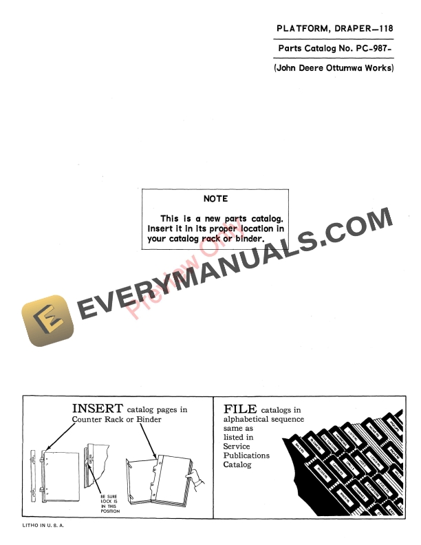 John Deere 118 Draper Platform Parts Catalog PC987 01MAY65
