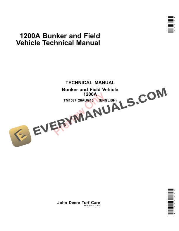 John Deere 1200A Bunker and Field Rake Technical Manual TM1587 26AUG15