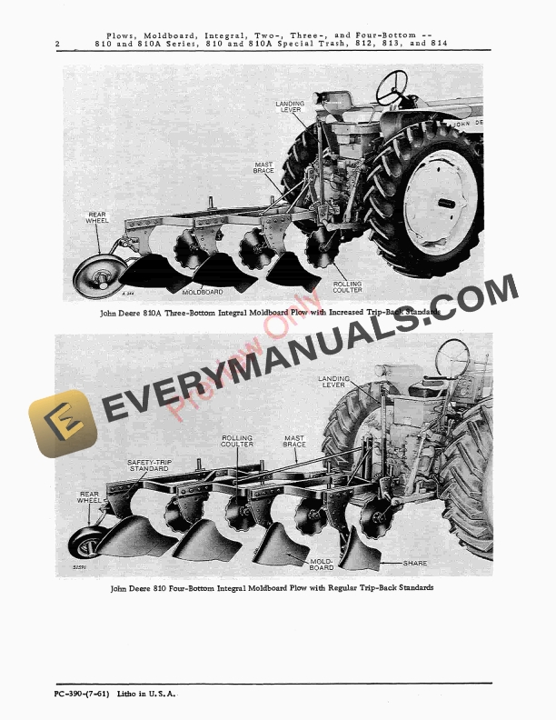 John Deere 2-, 3-, 4-Bottom Integral Moldboard Plows Parts Catalog ...