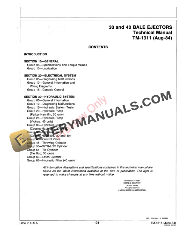 John Deere 30 and 40 Bale Ejector Technical Manual TM1311 01JUN84