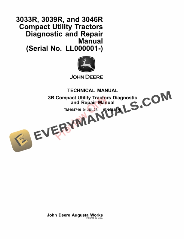 John Deere 3033R, 3039R, and 3046R Compact Utility Tractors and Manual, (L000001 Technical ...
