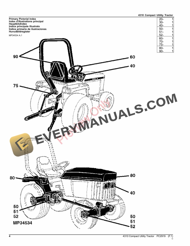 John Deere 4310 COMPACT UTILITY TRACTOR Parts Catalog PC2919 09OCT23