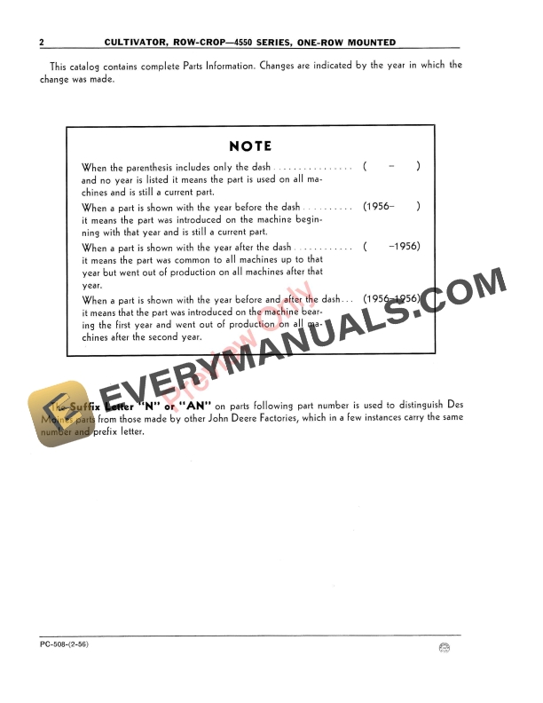 John Deere 4550 Series Row-Crop Cultivator Parts Catalog PC508 01DEC56