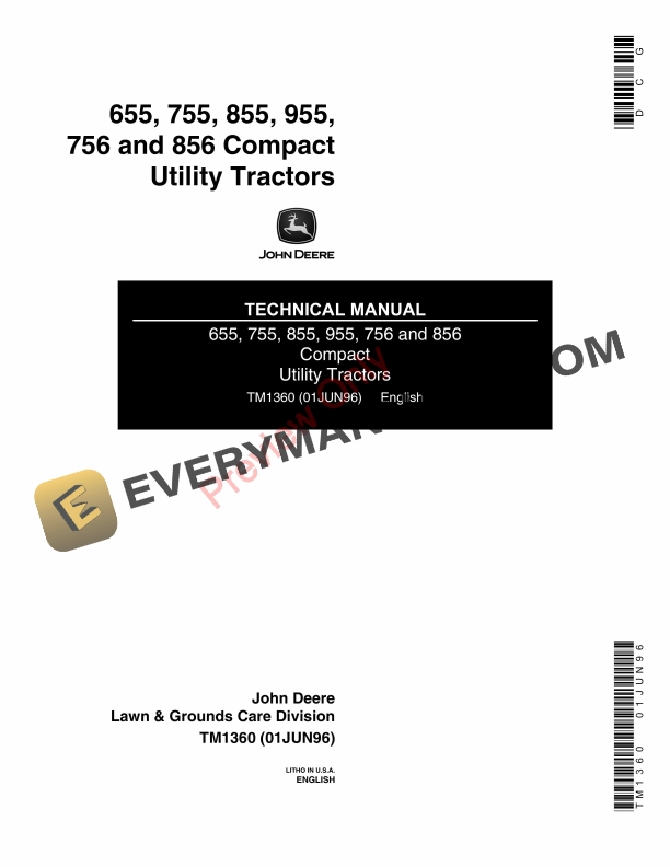 John Deere 655, 755, 756, 855, 856, 955 Compact Utility Tractors (also ...