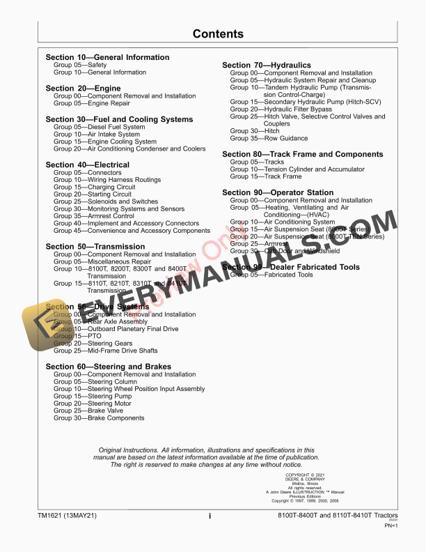 John Deere 8100T, 8200T, 8300T, 8400T, 8110T, 8210T, 8310T, and 8410T ...