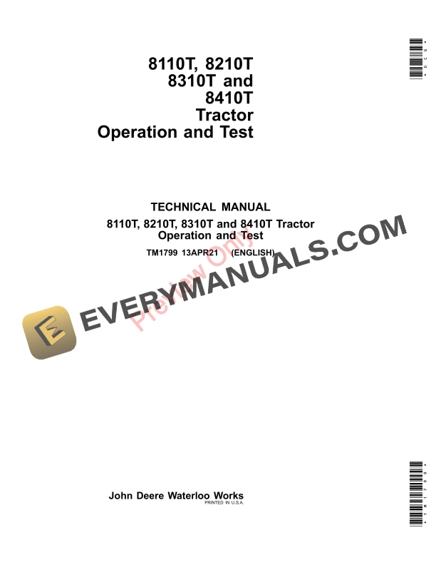 John Deere 8110T, 8210T, 8310T, and 8410T Tractor Technical Manual ...
