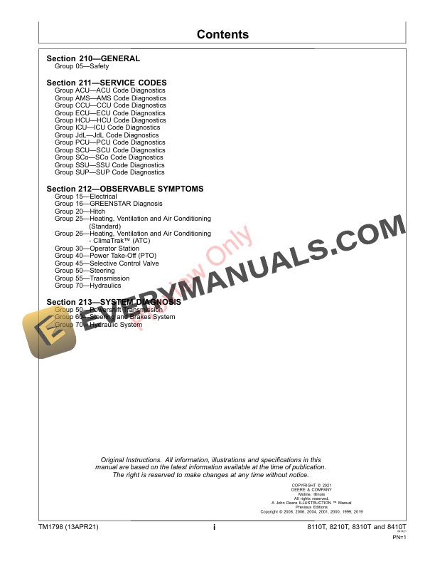 John Deere 8110T, 8210T, 8310T and 8410T Tractors Technical Manual ...