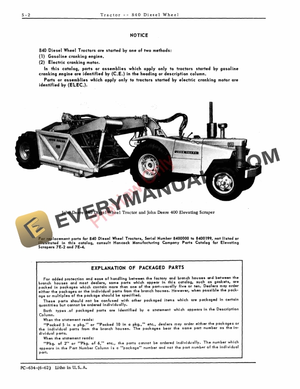 John Deere 840 Diesel Wheel Tractor Parts Catalog PC634 01JUN62