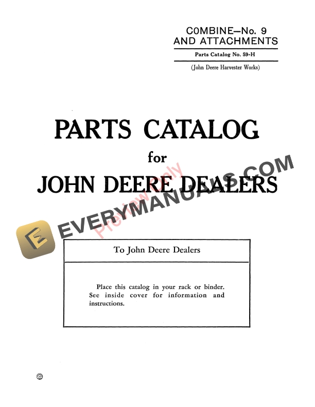 John Deere W330 WALKER COMBINE Parts Catalog PC11449 15OCT23