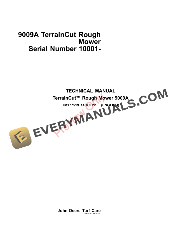 John Deere 9009A TerrainCut Rough Mower (010001-) Technical Manual ...