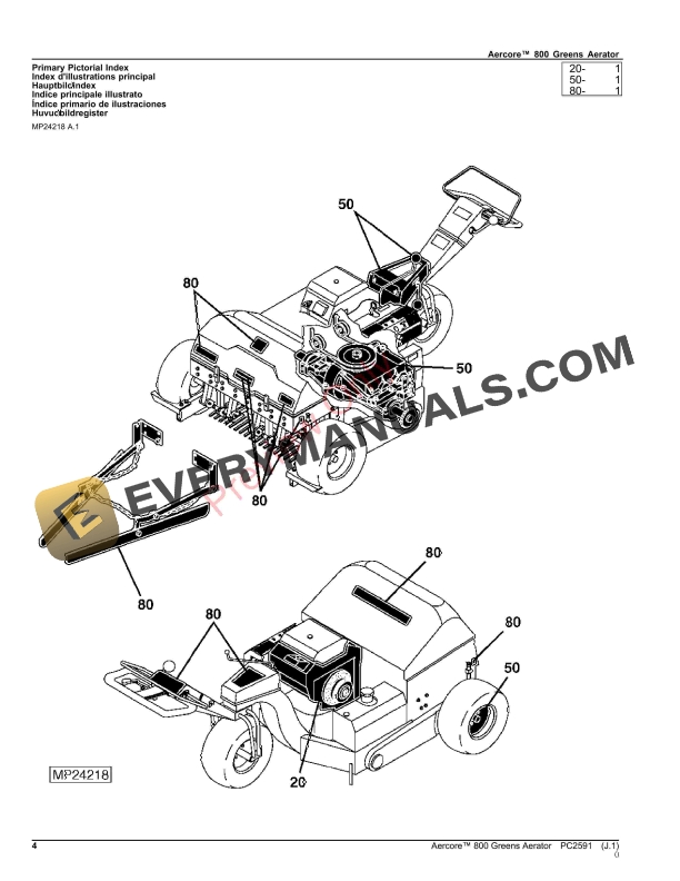 John Deere Aercore 800 Greens Aerator Parts Catalog PC2591 09OCT23