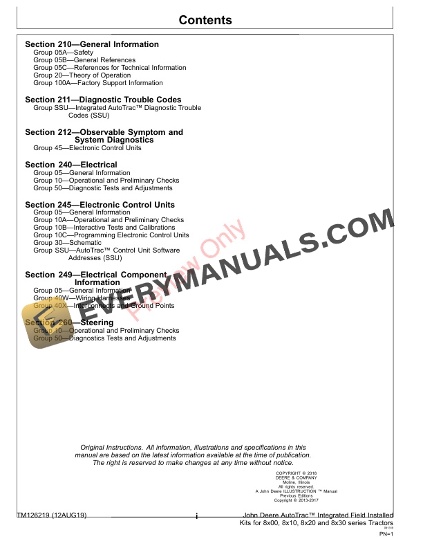 John Deere AutoTrac Integrated Field Installed Kits for 8x00, 8x10 ...