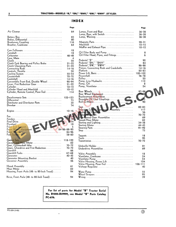 John Deere B, BN, BNH, BWH Tractors - Styled (B60000-) Parts Catalog ...