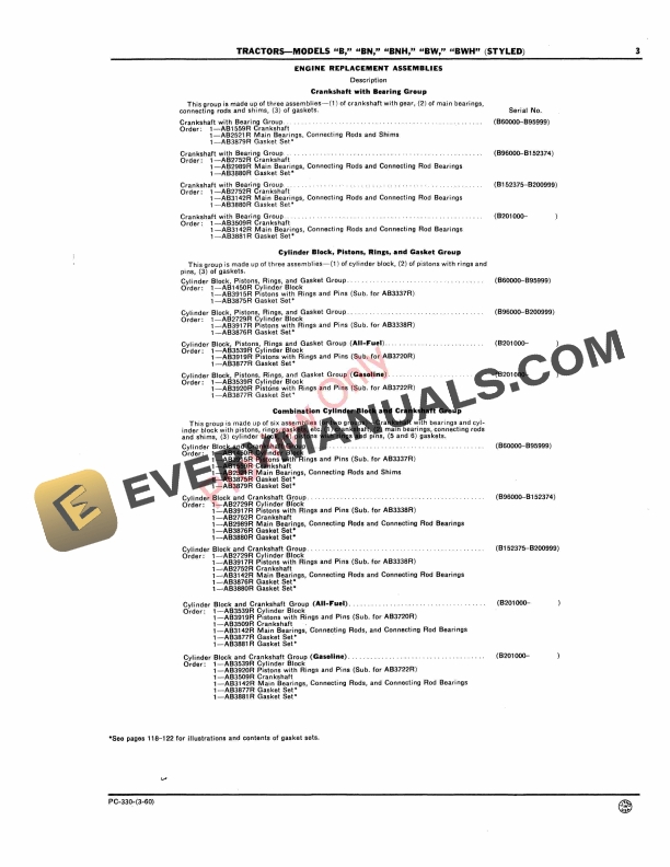 John Deere B, BN, BNH, BWH Tractors - Styled (B60000-) Parts Catalog ...