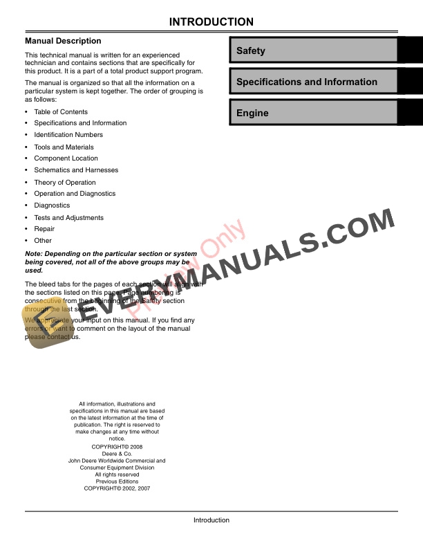 John Deere CS36, CS36LE, CS40, CS40LE, CS46, CS52, CS56, CS62, CS71, CS81 Chain Saws Technical ...