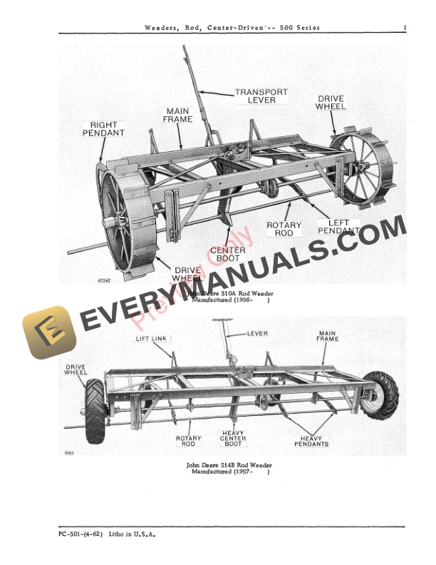 John Deere Center-Driven Rod Weeders - 500 Series Parts Catalog PC501 ...