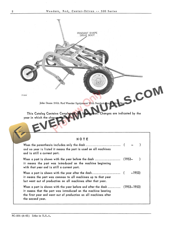 John Deere Center-Driven Rod Weeders - 500 Series Parts Catalog PC501 ...