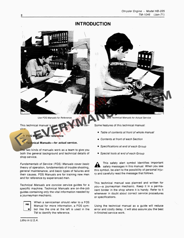 John Deere Chrysler HB-225 Engine Technical Manual TM1046 01JAN71