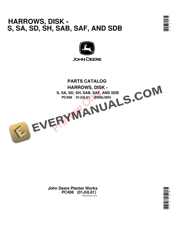 John Deere Disk Harrows - S, SA, SD, SH, SAB, SAF, SDB Parts Catalog ...