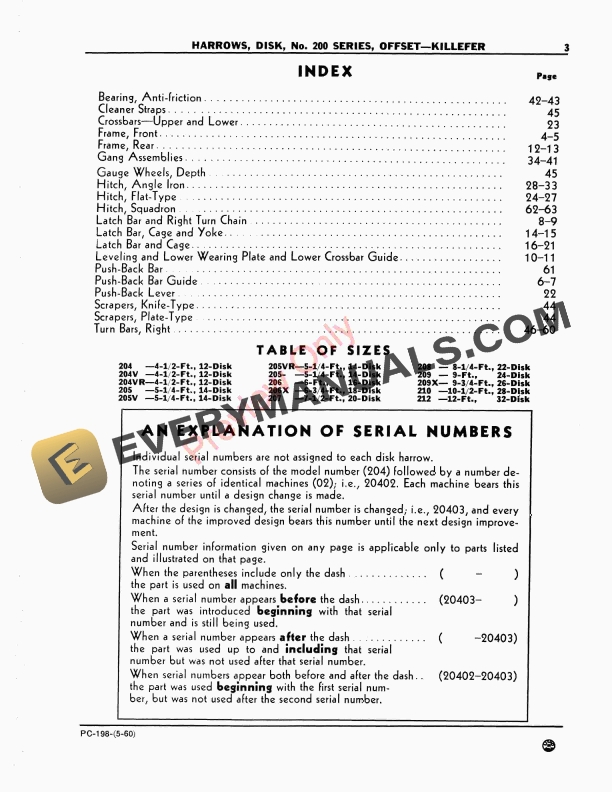 John Deere Disk No. 200 Series Offset-Killefer Harrows Parts Catalog ...