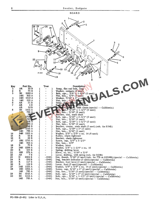 John Deere Endgate Seeder Parts Catalog Pc526 01may63