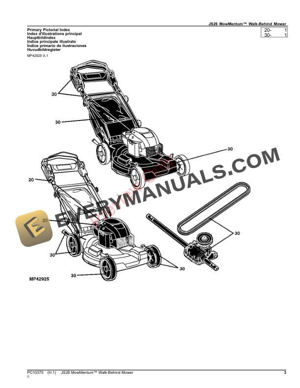 John Deere JS26 MowMentum Walk-Behind Mower Parts Catalog PC10370 04NOV22