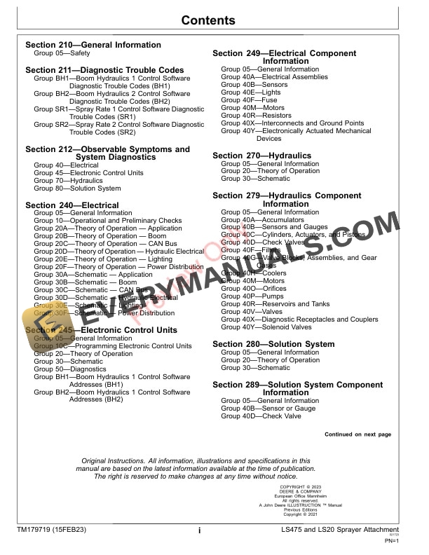 John Deere LS475 and LS20 Sprayer Diagnostic Technical Manual TM179719 ...