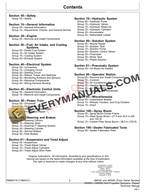 John Deere M4030 and M4040 Self-Propelled Sprayers (180000-189999 ...